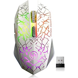 VEGCOO C12 Wireless Gaming Mouse,Rechargeable Mice Silent Click Cordless Mouse with 6 Buttons PC Gaming Mice Advanced Technology with 2.4GHZ Up to 2400DPI for PC Laptop (White)