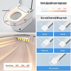 BONSAM Smart Toilet with Foot Sensor, Heated Seat and Air Dryer for Modern Bathrooms. Intelligent Tankless Toilet Features an Automatic Open/Close Lid and Seat, Remote Control.