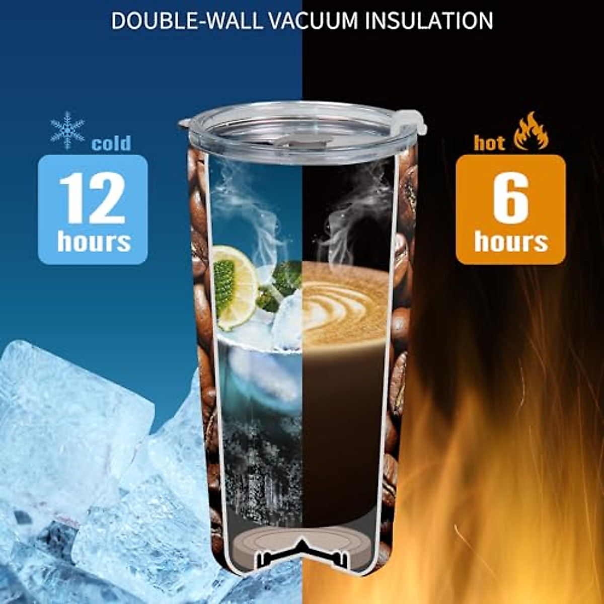 QWEUIOP 20oz Insulated Travel Coffee Mug Coffee Beans Pattern Stainless Steel Tumbler with Lid Double Wall Vacuum Coffee Cup For Hot and Cold Drinks14113