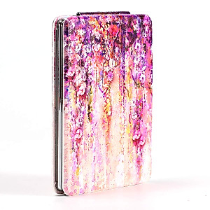 Dynippy Compact Mirror Square Pu Leather Makeup Mirror for Purses Small Pocket Mirror Portable Hand Mirror Double-Sided with 2 x 1x Magnification for Woman Mother - Flower