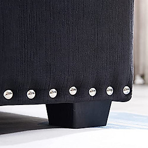 Sectional Sofa with Chaise, HABITRIO 91" L-Shape Loveseat Couch w/Roll-out Sleeper Bed, Reversible Storage Lounge, Black Velvet Upholstered Button Tufted Nailhead Trim Accent Furniture for Living Room