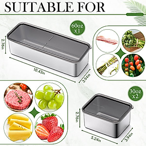 Hushee 3 Pcs Deepen Bacon Cheese Container Large Capacity for Refrigerator 304 Stainless Steel Storage Container with Lids Deli Meat Container Dishwasher Safe Fridge Organizer for Fruit Lunch Storage