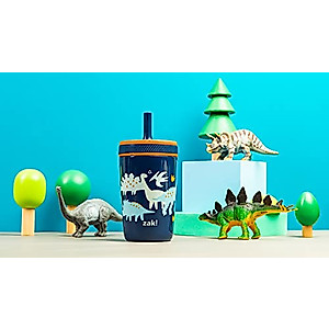 Zak Designs Kelso Toddler Cups For Travel or At Home, 12oz Vacuum Insulated Stainless Steel Sippy Cup With Leak-Proof Design is Perfect For Kids (Zaksaurus)