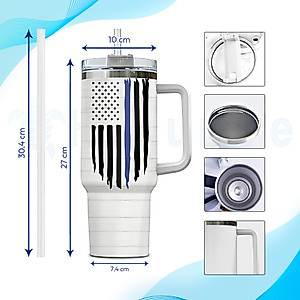 Hyturtle Police Gifts Personalized Thin Blue Line Tumbler US Flag Police Academy Graduation Gifts for Men Cops Officer Retirement 40 Oz Tumbler With Lid And Straw