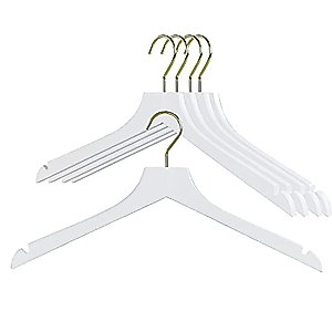 MAWA by Reston Lloyd, European Wooden Hanger, Beech Wood Straight Hanger with Shoulder Notches, Rotating Gold Hook, White Finish, for Shirts, Blazers, Dress Clothes Hanger, (27135)