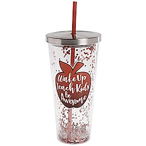 Spoontiques - Glitter Filled Acrylic Tumbler - Glitter Cup with Straw - 20 oz - Stainless Steel Locking Lid with Straw - Double Wall Insulated - BPA Free - Teacher