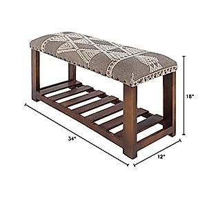 Artistic Weavers Amaia Global Bohemian Upholstered Bench, 16" H x 34" W x 12" D, Medium Grey