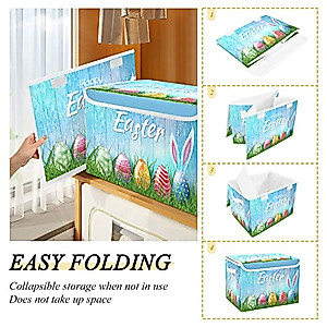 senya Easter Storage Baskets Collapsible Storage Bins with Lids, Happy Easter Bunny Eggs Storage Boxes Clothes Baskets for Organizing