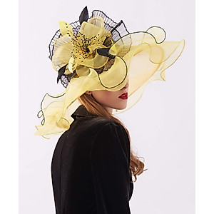 ORIDOOR Women Organza Fascinator Church Kentucky Derby Hat Floral Tea Party Wedding Hat, 003d Yellow, One Size