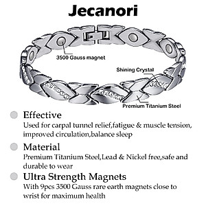 Jecanori Magnetic Bracelets for Women,Crystal Bracelets for Women,316 Stainless Steel Bracelets,Valentines Day Gifts with Sizing Tool