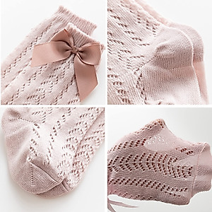 Taous Assam Baby Girls Knee High Socks Toddler Bow Mesh Long Stockings Infants Thin Socks For Spring Summer 5-Pack Mesh Size 0-12 Months