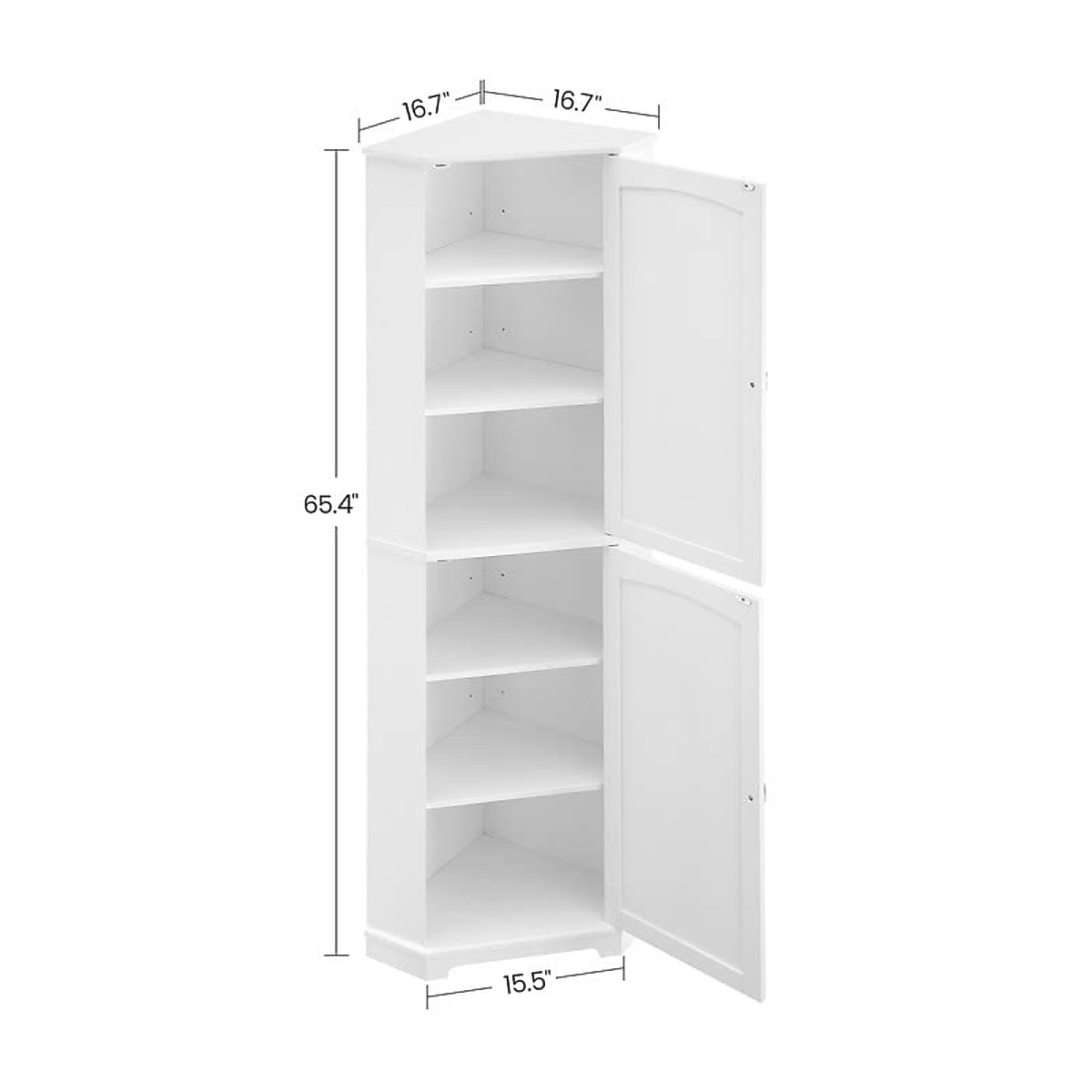 VASAGLE Tall Corner Cabinet, Bathroom Storage Cabinet with 2 Doors and 4 Adjustable Shelves, for Bathroom, Kitchen, Living Room, Modern Farmhouse Design, White UBBC541P31
