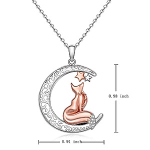 Jewlikee Fox Necklace Animal Fox Pendant 925 Sterling Silver Celtic Moon Cute Foxes Gifts