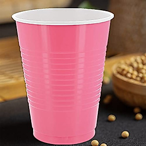 Party Hotteron [50 Count - 12 oz] Disposable Plastic Party Cups 12 oz Pink Red Black 50 Count Plastic Drinking Cups for Party (Pink, 50)