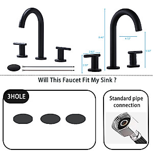 VAPSINT Matte Black Bathroom Faucet 3 Hole, 8 Inch Widespread Bathroom Faucet with Pop Up Drain and Water Supply Lines, 2 Handle Black Vanity Faucet Bathroom Sink Faucet