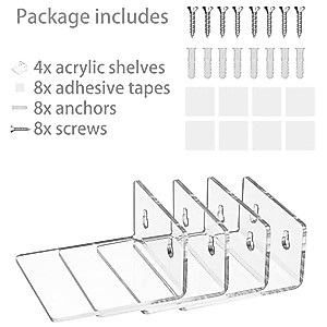 Acrylic Small Adhesive Wall Shelves,Mini Floating Shelves,Acrylic Display Shelves,Ledges for Pop Figures,Plant,Picture Photo Modern Wall for Bedroom Decor Living Room Wall Mounted - Clear