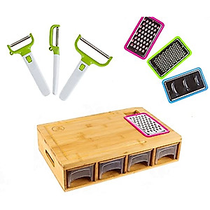 Bamboo Land- Large Bamboo Cutting Board with Containers & Vegetable Peeler Set, Cutting Boards for Kitchen with Holder, Wood Cutting Board, Chopping Board, Bamboo Cutting Boards for Kitchen