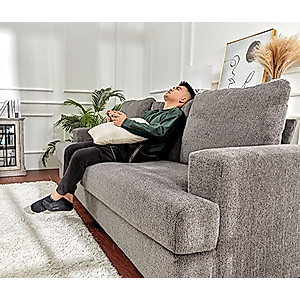 AMERLIFE Deep Seat Sofa-Contemporary Chenille Sofa Couch, 97" Wide 3 Seater for Living Room-Oversized Comfy Sofa, Grey