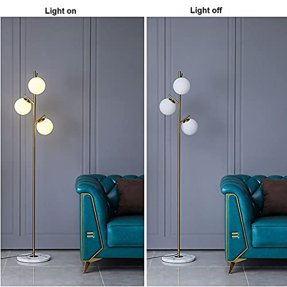 MichiDeco Floor Lamp, 3-Light Mid-Century Floor Light, Frosted Glass Globes Lamp for Bedroom or Living Room