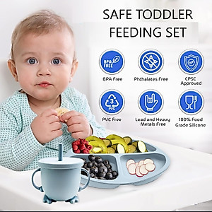 10 Piece Baby Feeding Set | 100% Food Grade Silicone | Non Slip | Suction Bowl and Plate | Self Feeding Utensils | Led Weaning Supplies | Microwave and Dishwasher Safe | 6+ Months