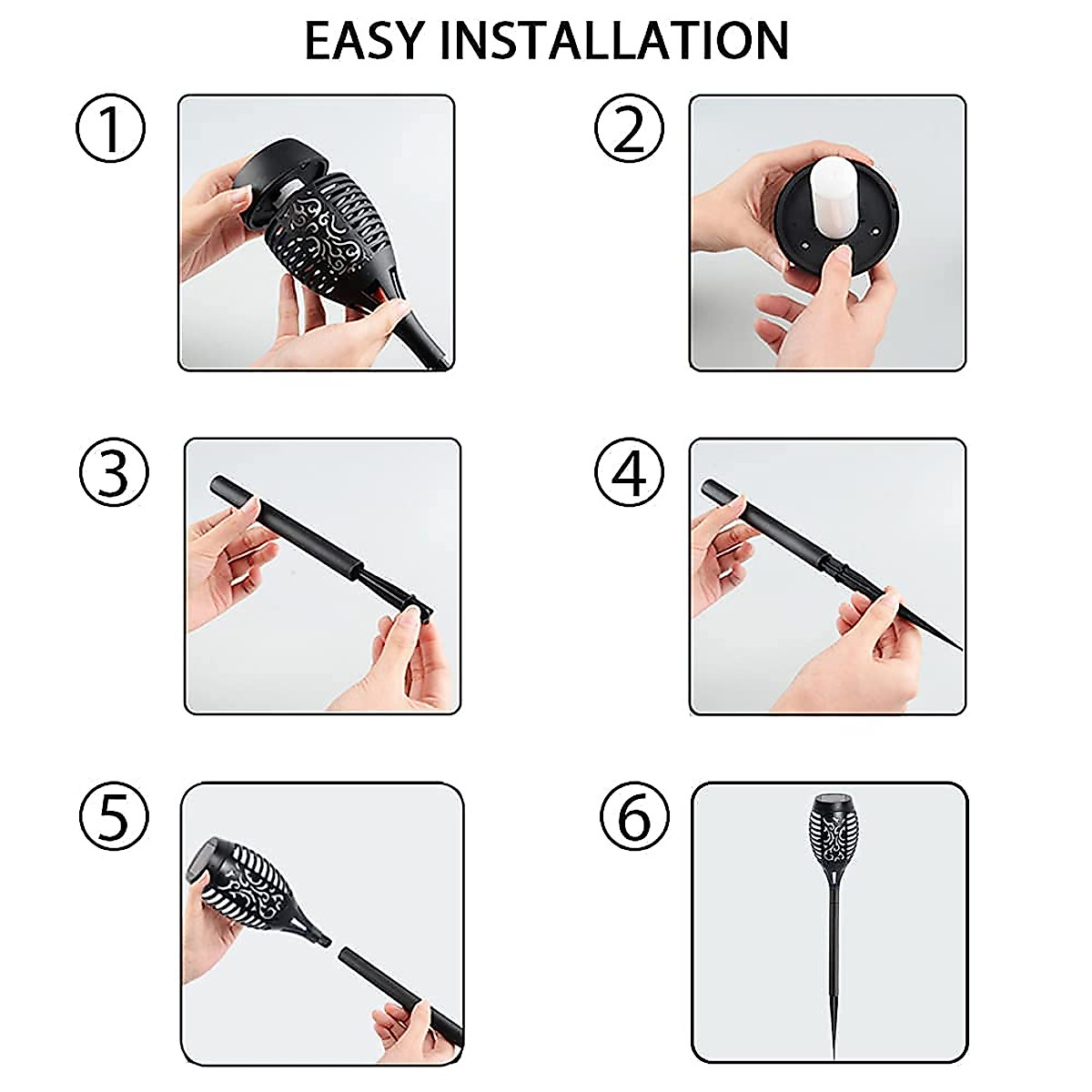 GLOWDAWN Solar Lights LED Flickering Flame Solar Torches Lights Waterproof Outdoor Lighting Solar Powered Pathway Lights Landscape Decoration Lighting for Garden Pathway Party - Auto On/Off, 8Pack