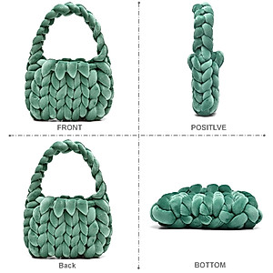 Handwoven Tote Bags for Women Chunky Yarn Knit Shoulder Bag Handmade Braided Purse(Dark Green)