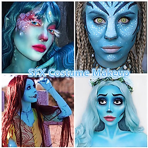 Go Ho 6 Colors Blue Face Body Paint,Cream Washable Formula Face Painting for Adults Children Halloween Cosplay,Body Paint FX Makeup Palette,Professional Face Paint Blue Makeup