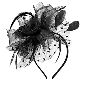 WLLHYF Fascinators Hat, 1920s Fascinators Hats for Women Flower Mesh Feathers Hair Clip Tea Party Hats Feather Headband (Black)