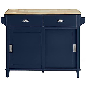 Crosley Furniture Cora Drop Leaf Kitchen Island Microwave Stand, Coffee Bar with Storage Drawers and Shelves, Navy