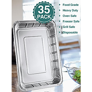 NEEBAKE 35 Pack 9x13 Disposable Aluminum Pans - Large-Aluminum-Foil-Pans-Half-Size-Tin-Foil-Baking-Pans-Heavy-Duty-Steam-Table-Tin-Trays-Containers-for-Prepping-Food-Cooking-Roasting-Heating
