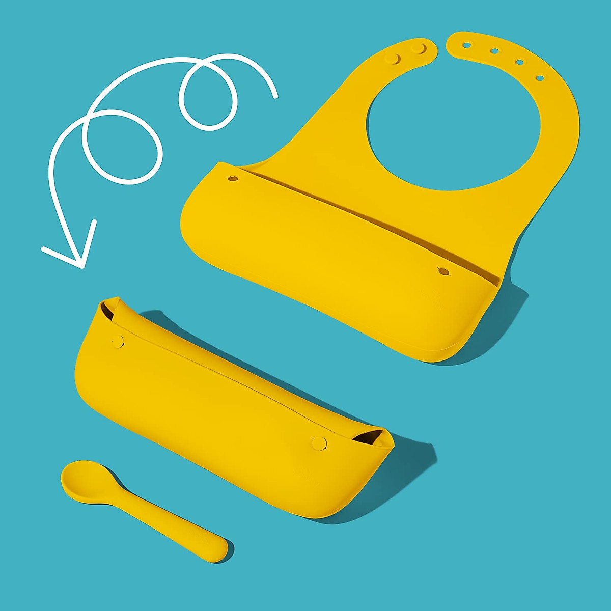 Avanchy Silicone Baby Bibs, Waterproof, Adjustable, BPA Free, Soft Unisex Set for Toddlers with Matching Spoon, Gray