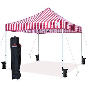 UNIQUECANOPY 10'x10' Pop Up Canopy Tent Commercial Instant Shelter with Heavy Duty Roller Bag, 4 Canopy Sand Bags, 10x10 FT Red White Strip