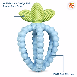 RaZbaby Silicone Infant & Baby Teething Toy, Textured BerryBumps Soothe Babies’ Sore Gums, RaZberry Bites Relief Teether, Back & Front Teeth, BPA Free, Easy to Hold, Fruit Shape for Babies 3M+ - Blue