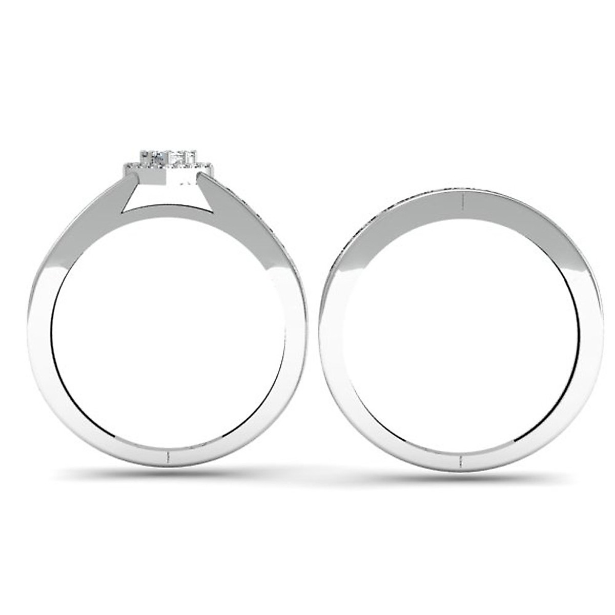 Dazzlingrock Collection 0.55 Carat (Cttw) 10k Round & Princess Diamond Women Heart Shaped Engagement Ring Set 1/2 CT, White Gold, Size 7.5