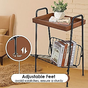 graffitimaster Small Side Table for Living Room Bedroom, Wood End Table for Small Spaces with Storage Magazine Holder, 2-Tier Storage Nightstand Bedside Table Rustic Snack Table Bed Side Table