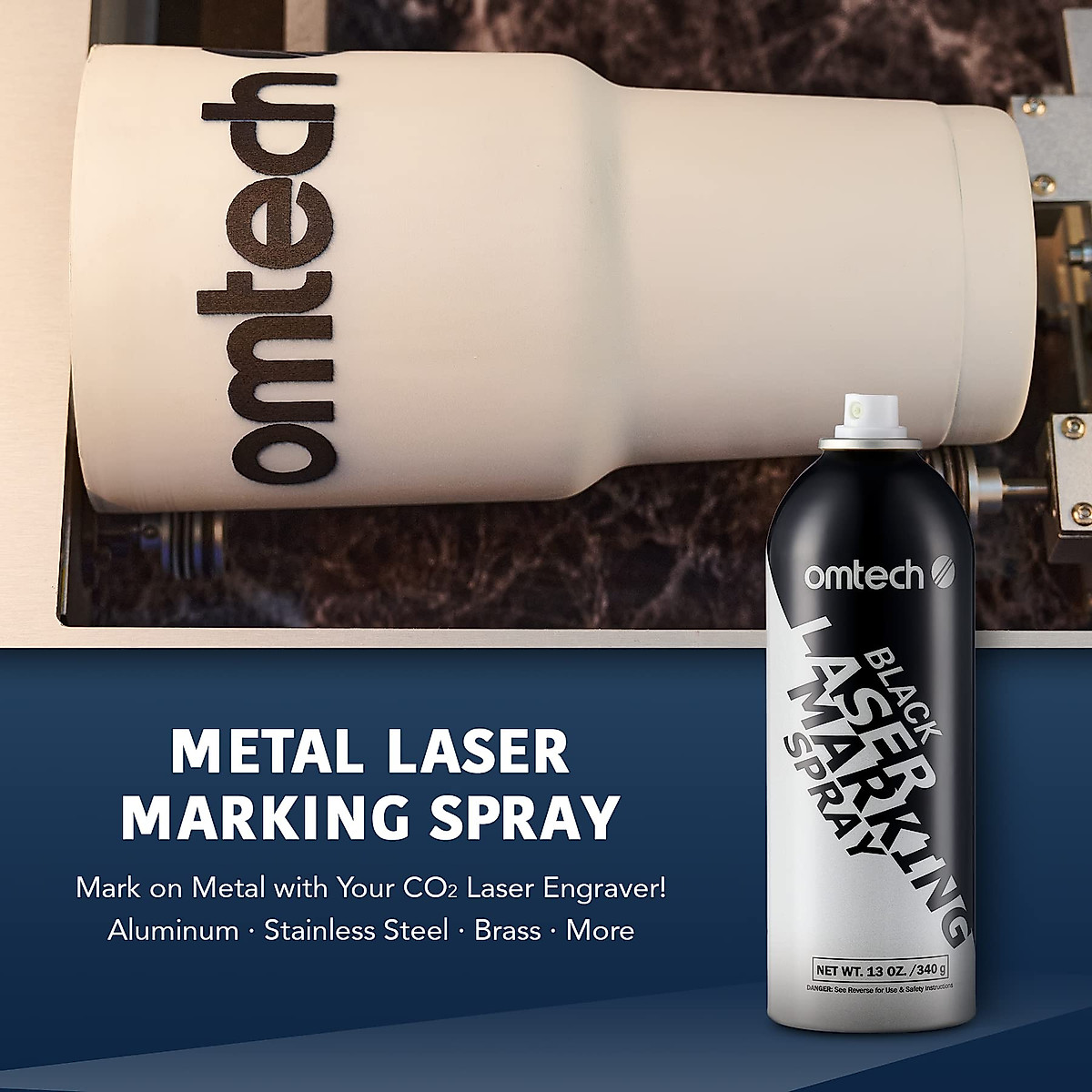 OMTech Laser Marking Spray, Metal Laser Marking Fluid for CO2 Laser Engravers, 3×13oz Aerosol Spray for Black Laser Engraving Metal, Laser Ink for Aluminum Stainless Steel Brass(3 pack)
