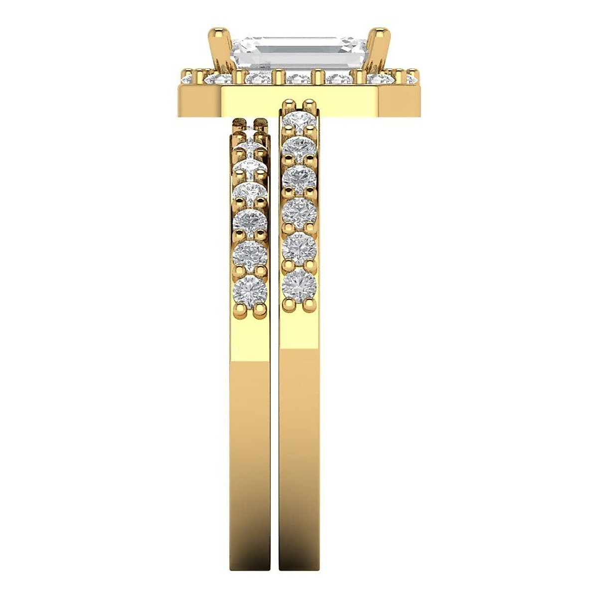 Clara Pucci 2.14ct Emerald Round cut Engraving Pave Halo Solitaire Moissanite Wedding Anniversary Ring band set 14k Yellow Gold Size 7.5
