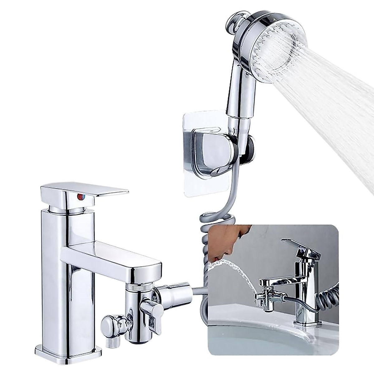 Kitchen Sink Sprayer,Sink Faucet Sprayer with Hose and Holder, Faucet Spray Head Replacement Wash Hair Attachment Pet Rinser for Shower with Stop Key(55/64'' Female Thread,Adapter Included)