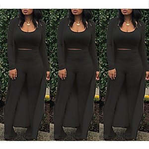 HANMAX Women's Tracksuit Winter Autumn Knitted Long-sleeved Blazer Coat Tank Long Pants Three Piece Sets Outfit