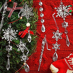18pcs Crystal Christmas Ornaments for Christmas Tree Decorations-Hanging Acrylic Snowflake and Icicle Ornaments with Drop Pendants for Christmas Tree New Year Party Decorations Supplies