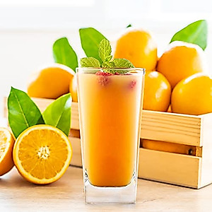 Highball Glasses [Set of 4] + 4 Stainless Steel Straws, 16 oz Lead-Free Crystal Clear Glass, Elegant Drinking Cups for Water, Wine, Beer, Cocktails and Mixed Drinks - Round Top, Square Bottom