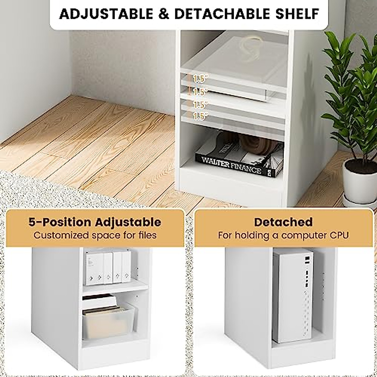 GOFLAME White Computer Desk, Home Office Desk with Large Drawers, Hutch, Keyboard Tray, 5-Position Adjustable Open Shelves, Easy Assembly, Writing Desk for Bedroom, Small Space, Living Room(White)