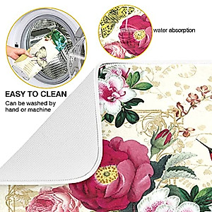 Beautiful Flower Dish Drying Mat For Kitchen Counter, Ultra Absorbent Reversible Microfiber, and Protector for Kitchen Countertops 18 In x 24 In