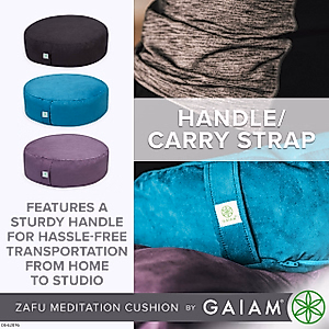 Gaiam Zafu Yoga Meditation Cushion - Ergonomic Buckwheat Hull Floor Pillow for Posture Support, Tailored Comfort with Adjustable Filling, Carry Handle, Versatile for Pilates and Relaxation - Teal