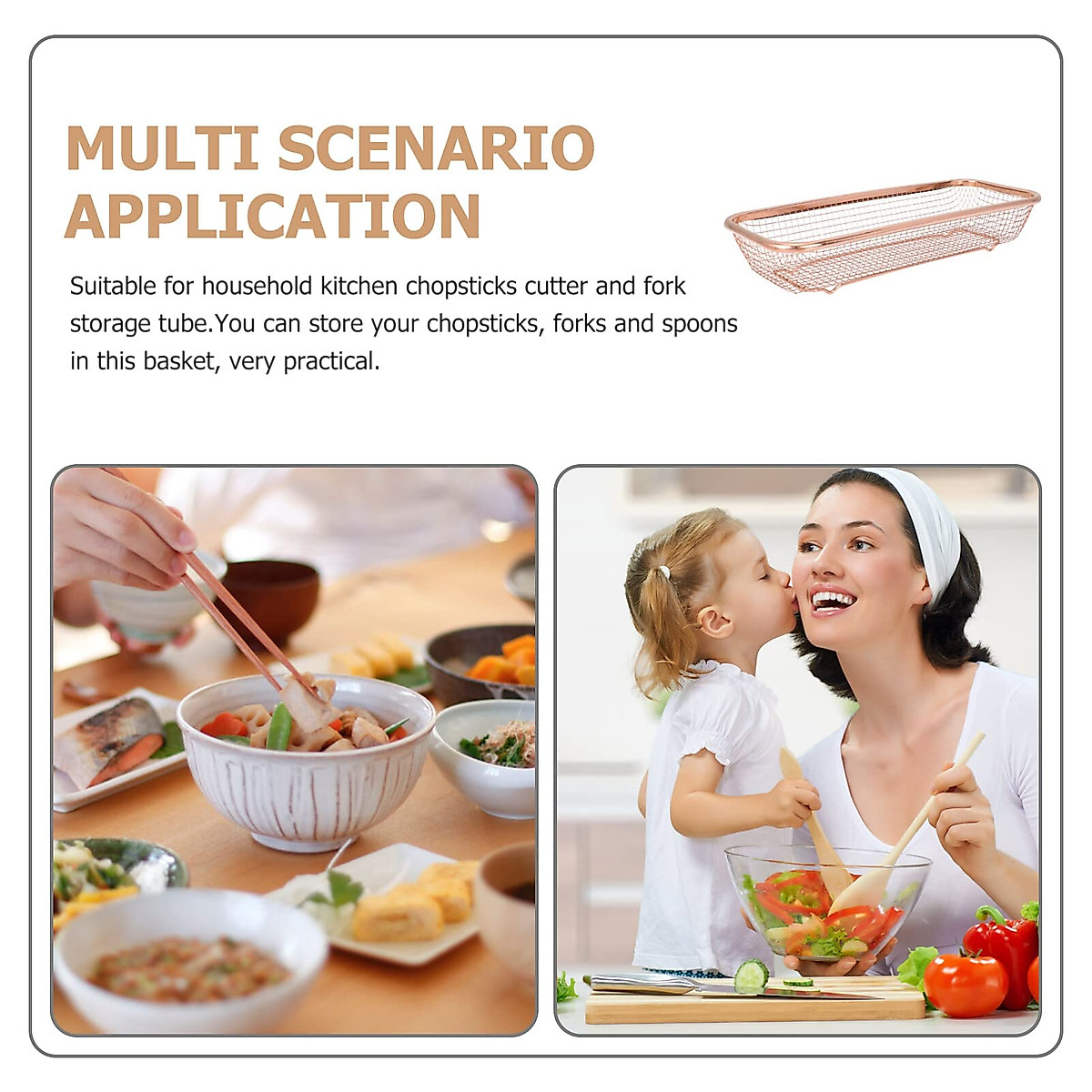 Cabilock Desktop Utensil Basket Utensil Drawer Organizer Chopsticks Storage Basket Cutlery Tray Silverware Flatware Kitchen Utensil Cutlery Tray for Home Shop Rose Gold