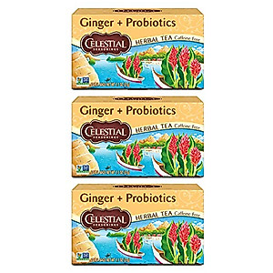 Celestial Seasonings Herbal Tea, Ginger Plus Probiotics, 20 Count (Pack of 3)