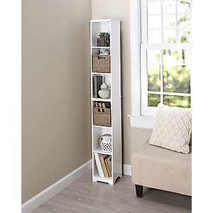 Accents Depot Slim Storage Tower with Six Shelves for Hallways, Closets and Bathrooms - White