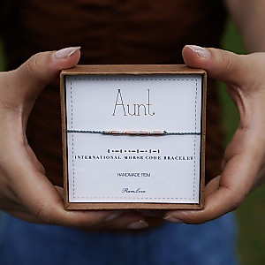 RareLove Aunt Morse Code Bracelets Best Aunt Christmas Gift Women Rose Golden Beads Grey String Bracelet