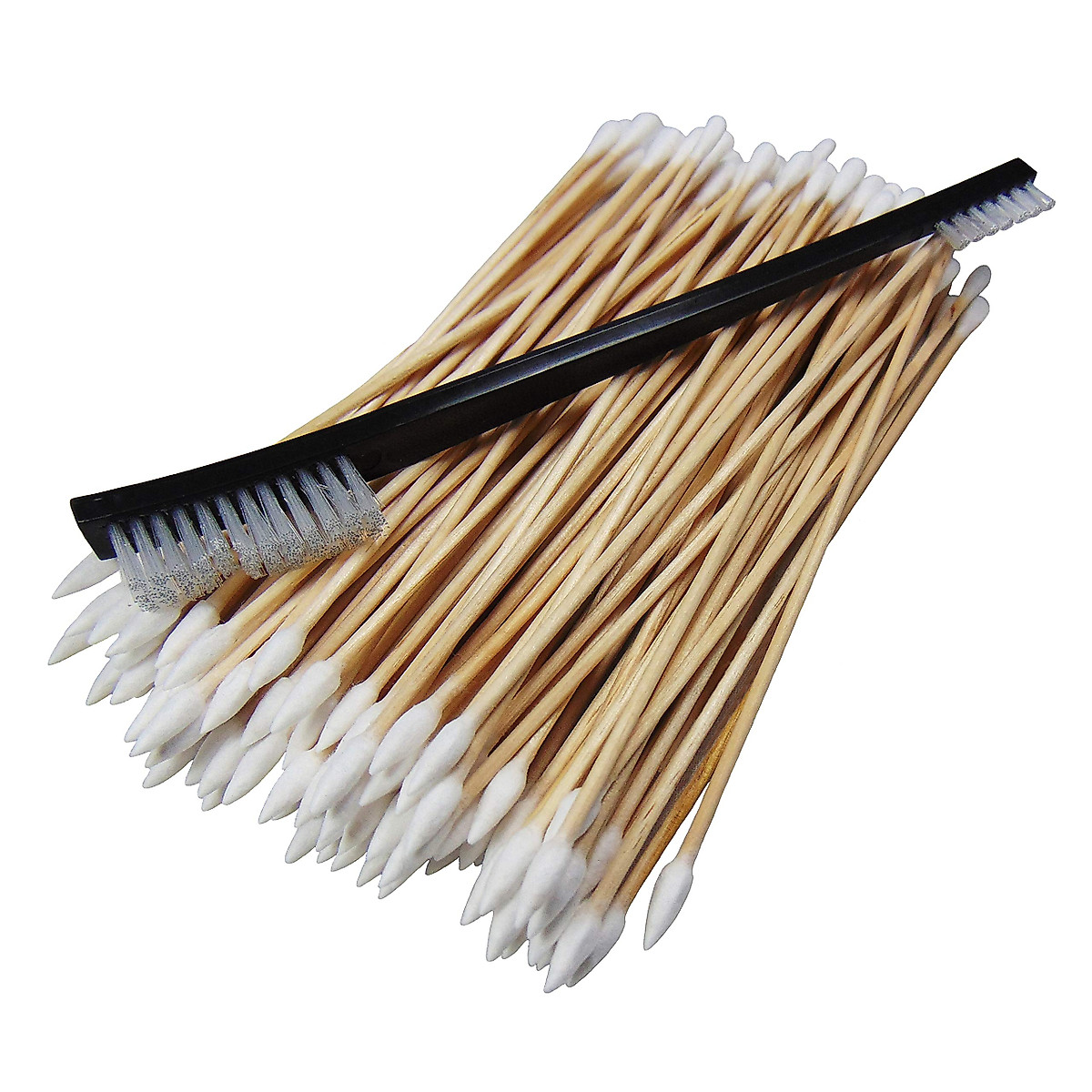Type-III Universal Gun Cleaning Kit with 100pc 6 Inch Tapered and Regular Tip Cotton Swabs and Black Double Sided Nylon Brush