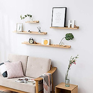 HOMWOO 36 Inch Floating Shelf Long Wall Shelf, Wall Mounted Natural Wood Picture Ledge Shelf for Living Room,Bedroom,Bathroom & Kitchen